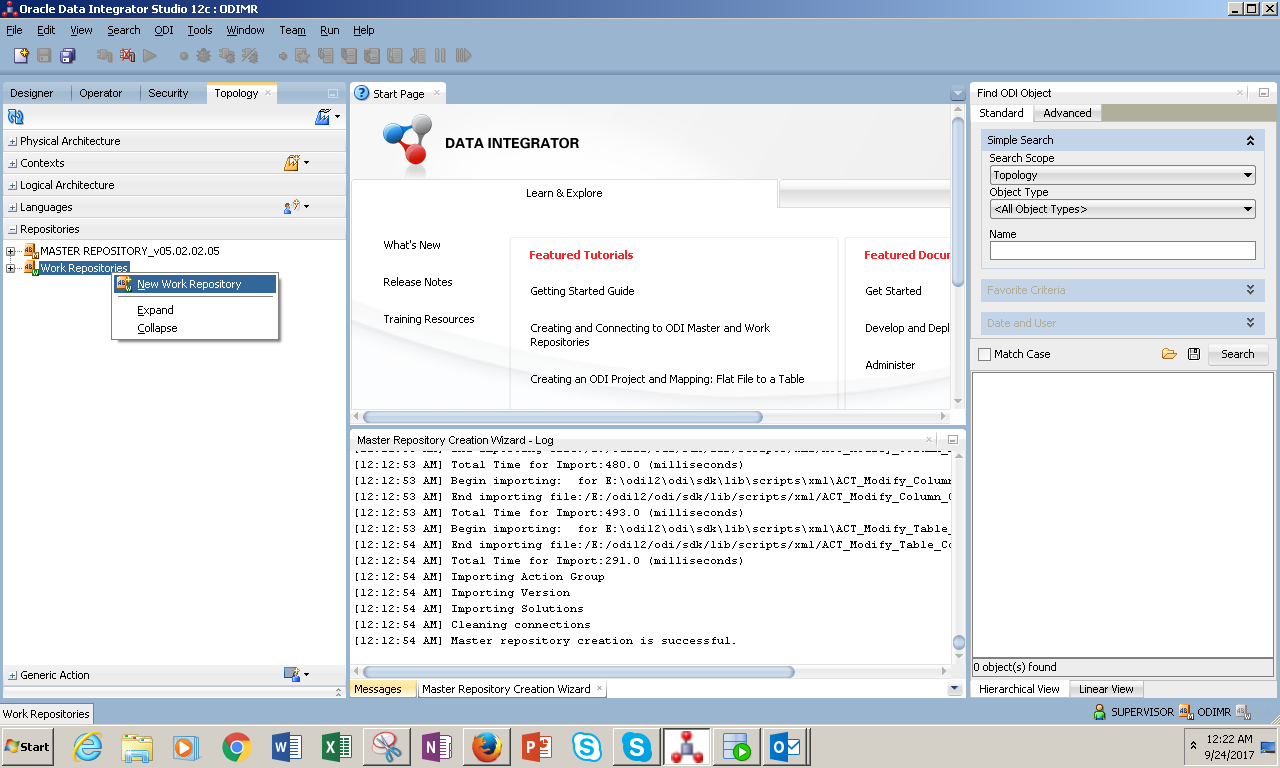 Creation of Master and Work Repository in ODI 12C & ODI 11g