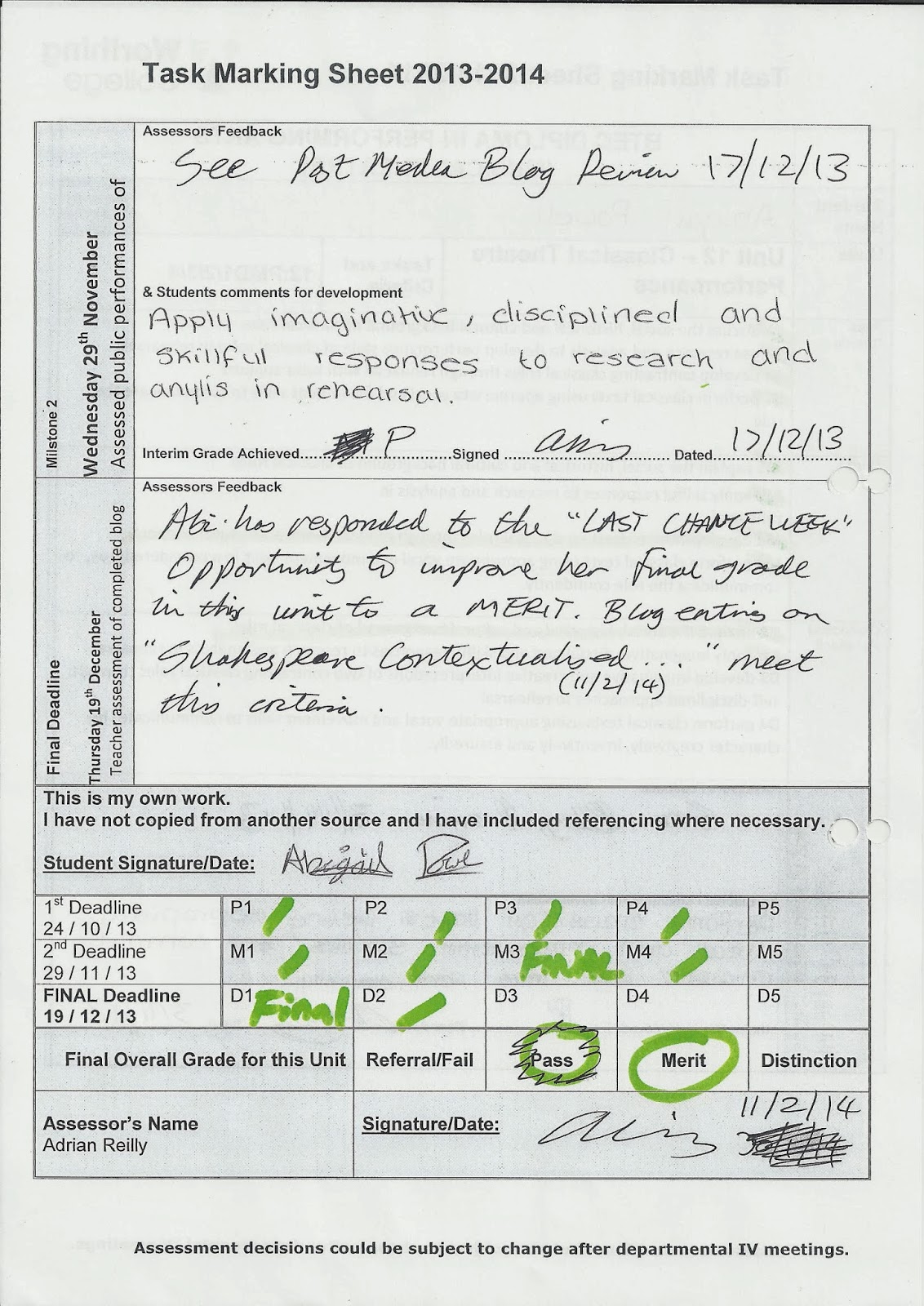 Abi Powell Unit 12 Classical Theatre Performance and Unit 4 Historical ...
