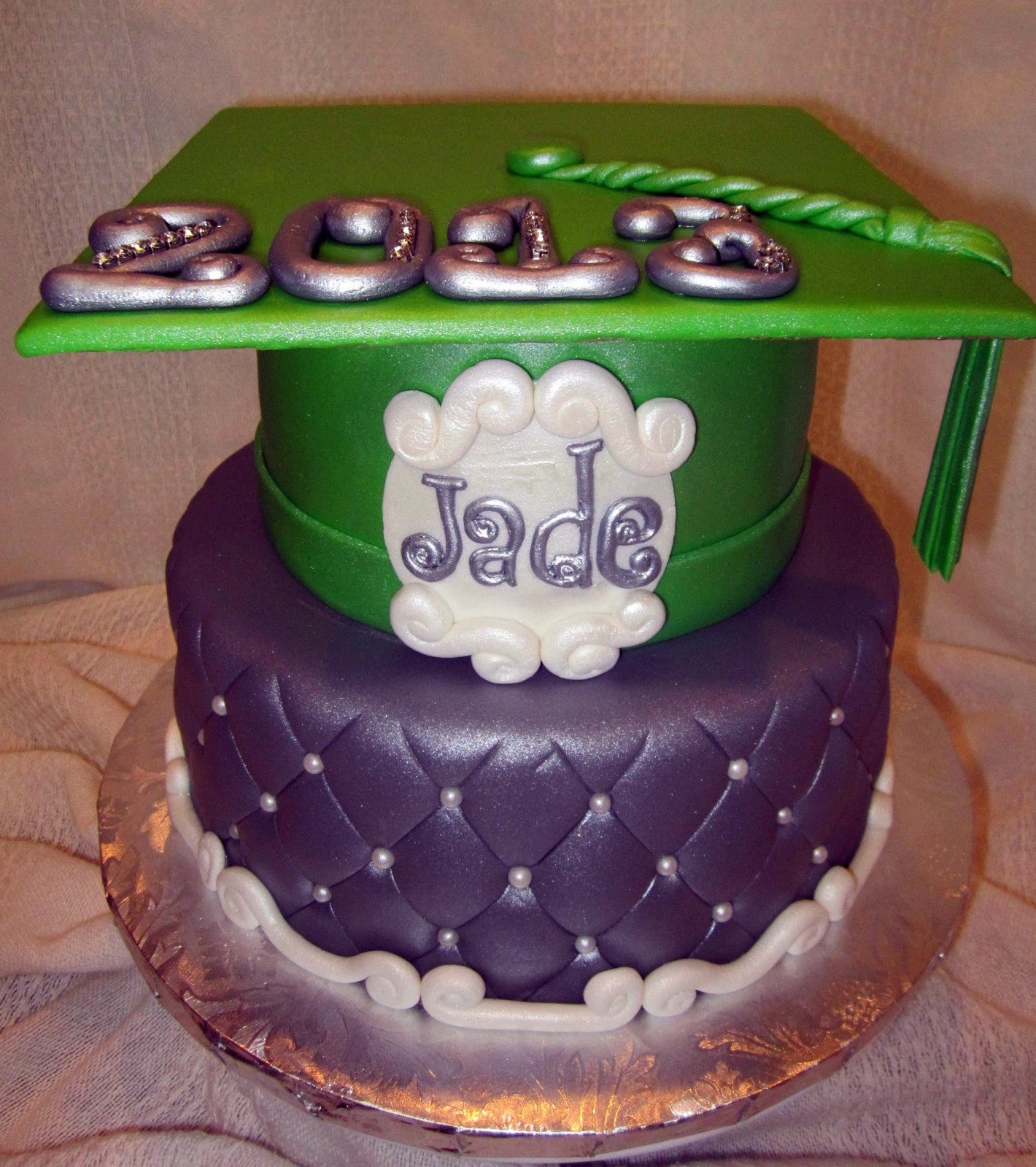 MyMoniCakes: Green & Silver Graduation Cap Cake