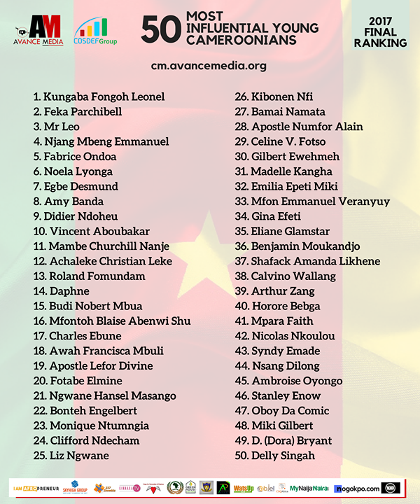 Official Ranking and Awards - 50 Most Influential Young Cameroonians ...