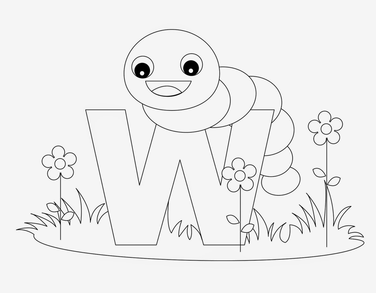 Kids Page: W is for Worm - Animal Alphabet Letters Worksheet