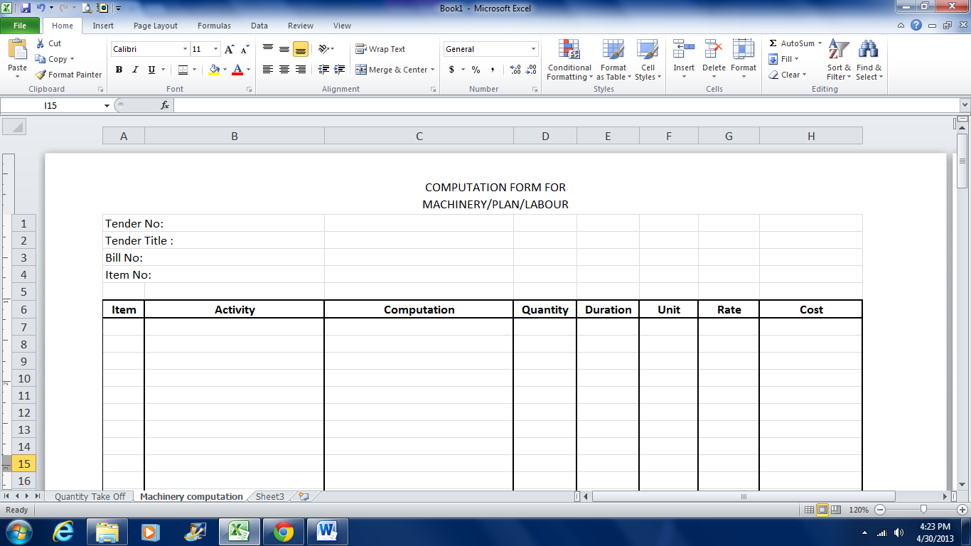 CONSTRUCTION MANAGER: Tender Estimation