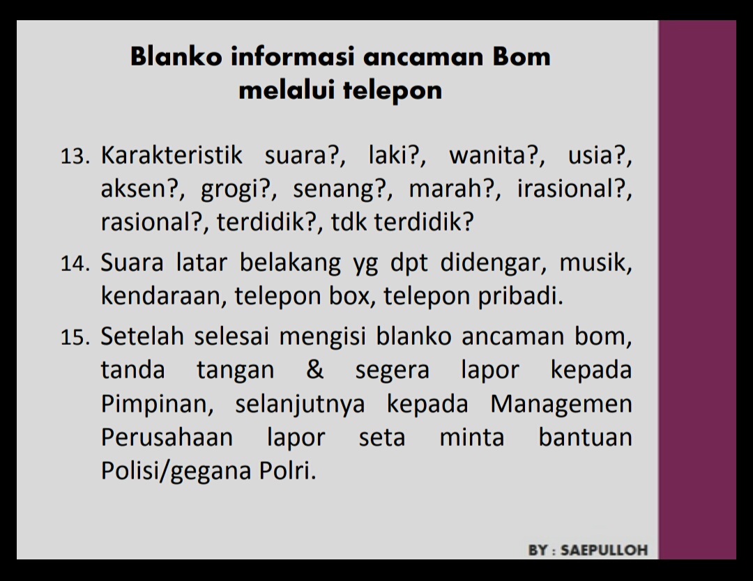 SATPAM JAYA: BOM THREAT - ANCAMAN BOM - PENGENALAN JENIS BOM