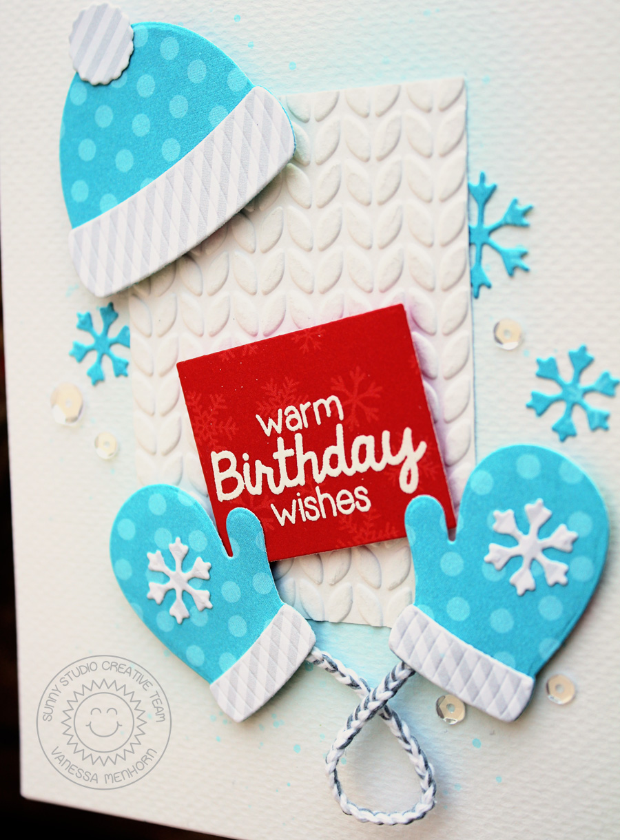 Sunny Studio: Warm & Cozy Dies Winter Themed Birthday Card with Vanessa