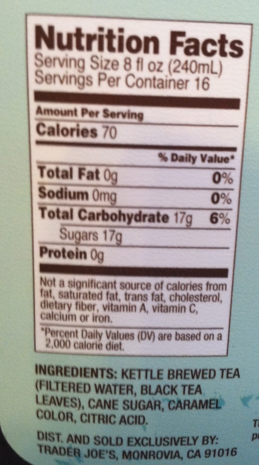 arizona iced tea nutrition facts