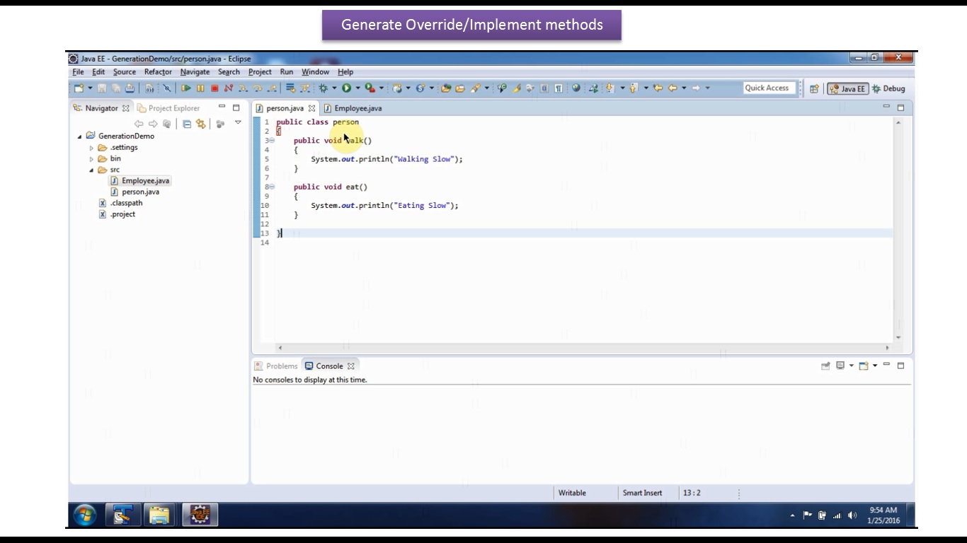 Java Ee Java Tutorial Generate Override Methods Using Eclipse