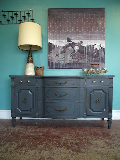 Vintage Ground: Vintage Gray/Blue Buffet Sideboard Media Stand