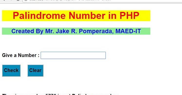 Free Programming Source Codes And Computer Programming Tutorials Palindrome Number Checker In Php