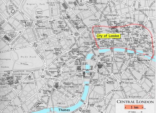 Map of the City of London, UK