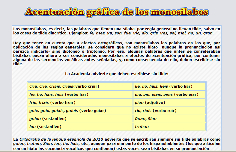 Pascual Pérez Mora: Acentuación monosílabos