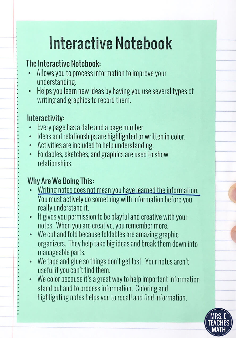 Interactive Notebook Setup | Mrs. E Teaches Math