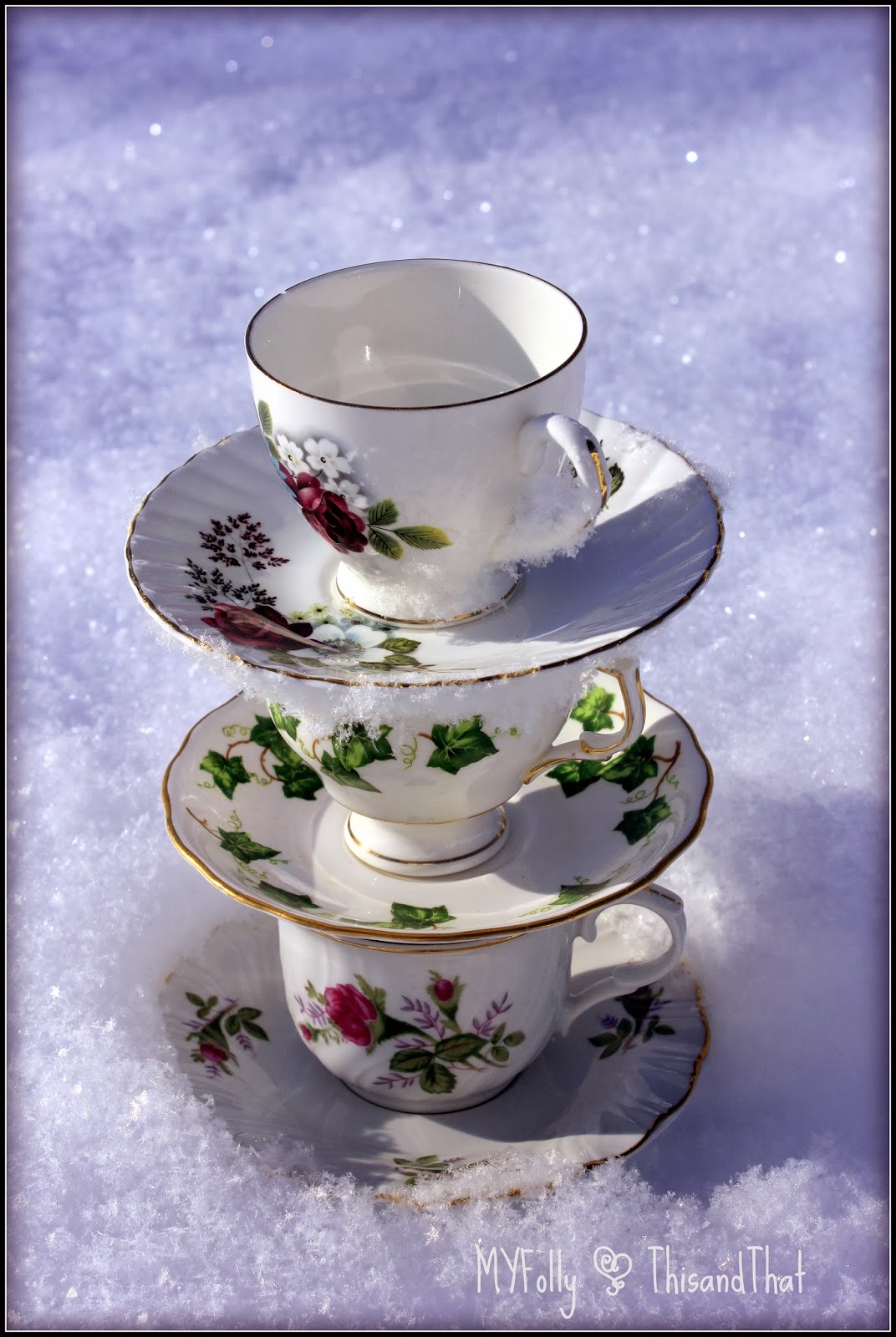 This and that: Tea Cups in the Snow for Sunlit Sunday