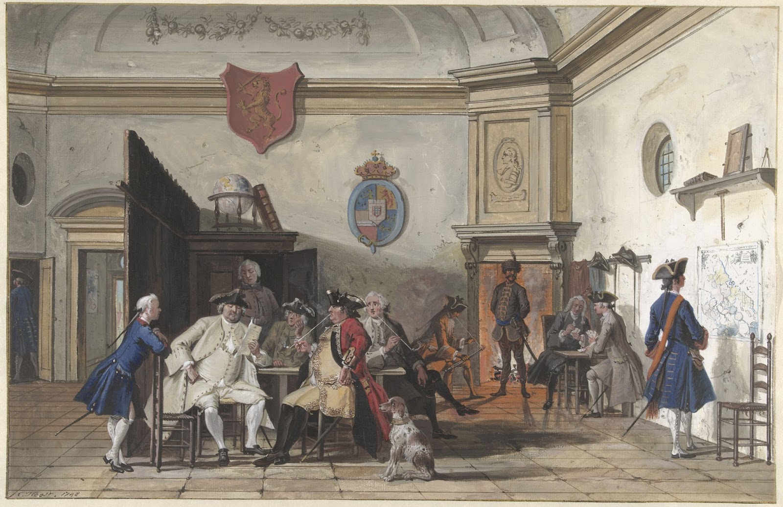 Cornelis Troost: Guardroom with several officers (1748)