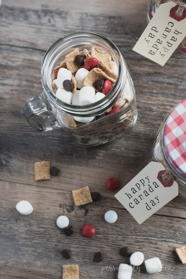 Canada Day S’more Snack Mix Jar Party Favor | Personally Andrea: Canada ...