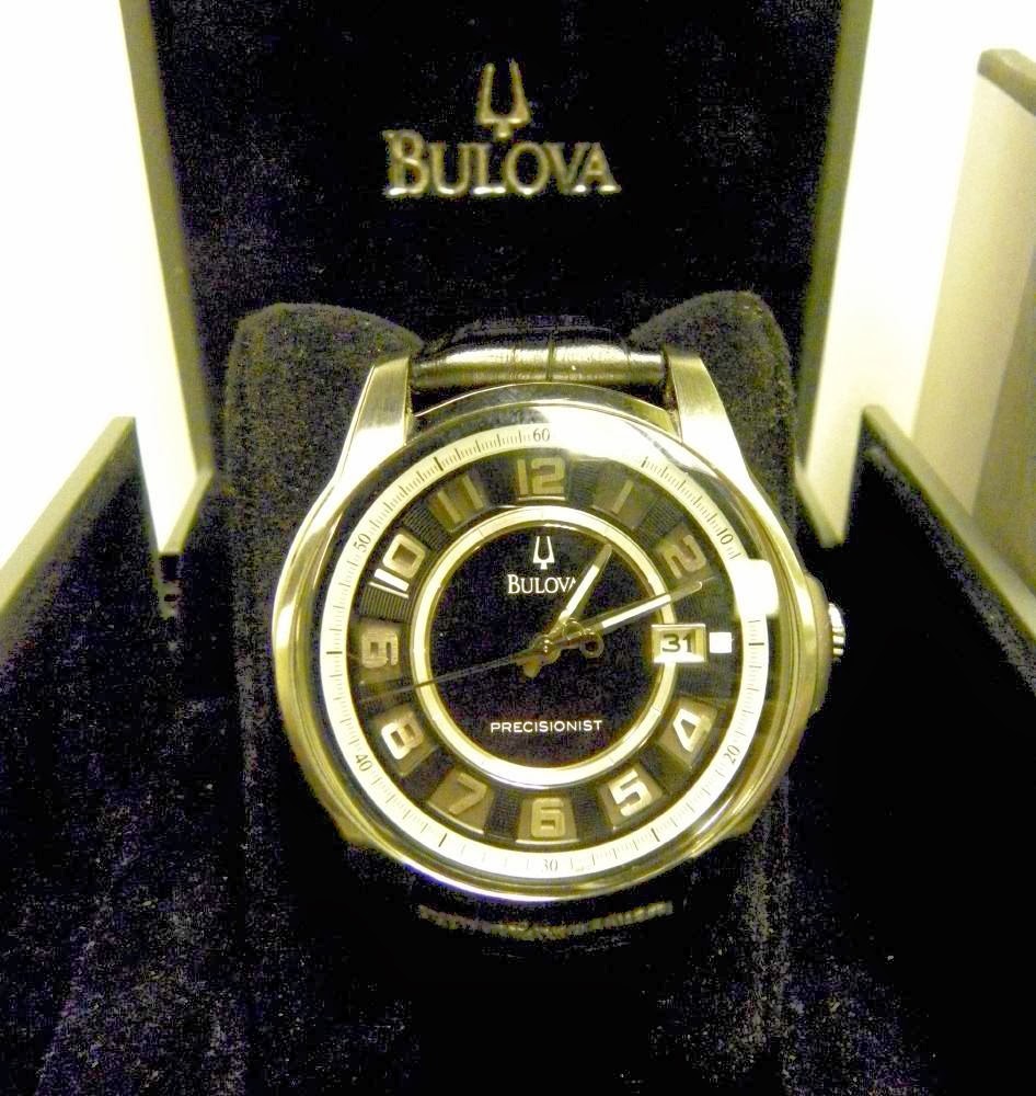 BULOVA PRECISIONIST BLACK SILVER DIAL ST STEEL BEZEL CASE LEATHER BAND ...