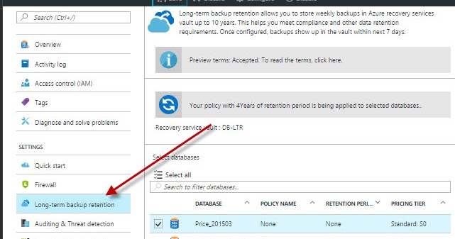 Long Term Retention Backup In Azure Sql Db