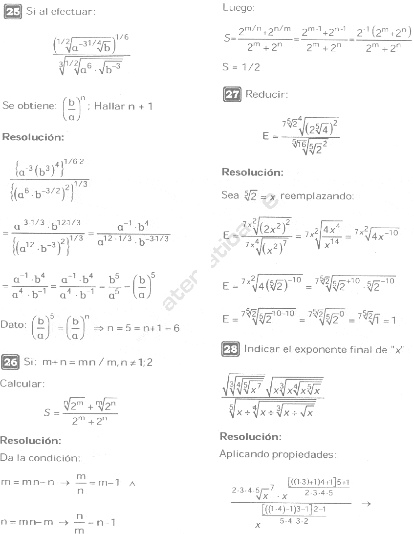 EXPONENTES DE SECUNDARIA EJERCICIOS DESARROLLADOS
