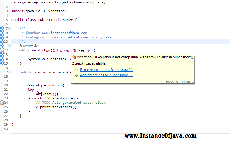 Exception handling in method overriding in java - InstanceOfJava Exception handling in method overriding in java - InstanceOfJava