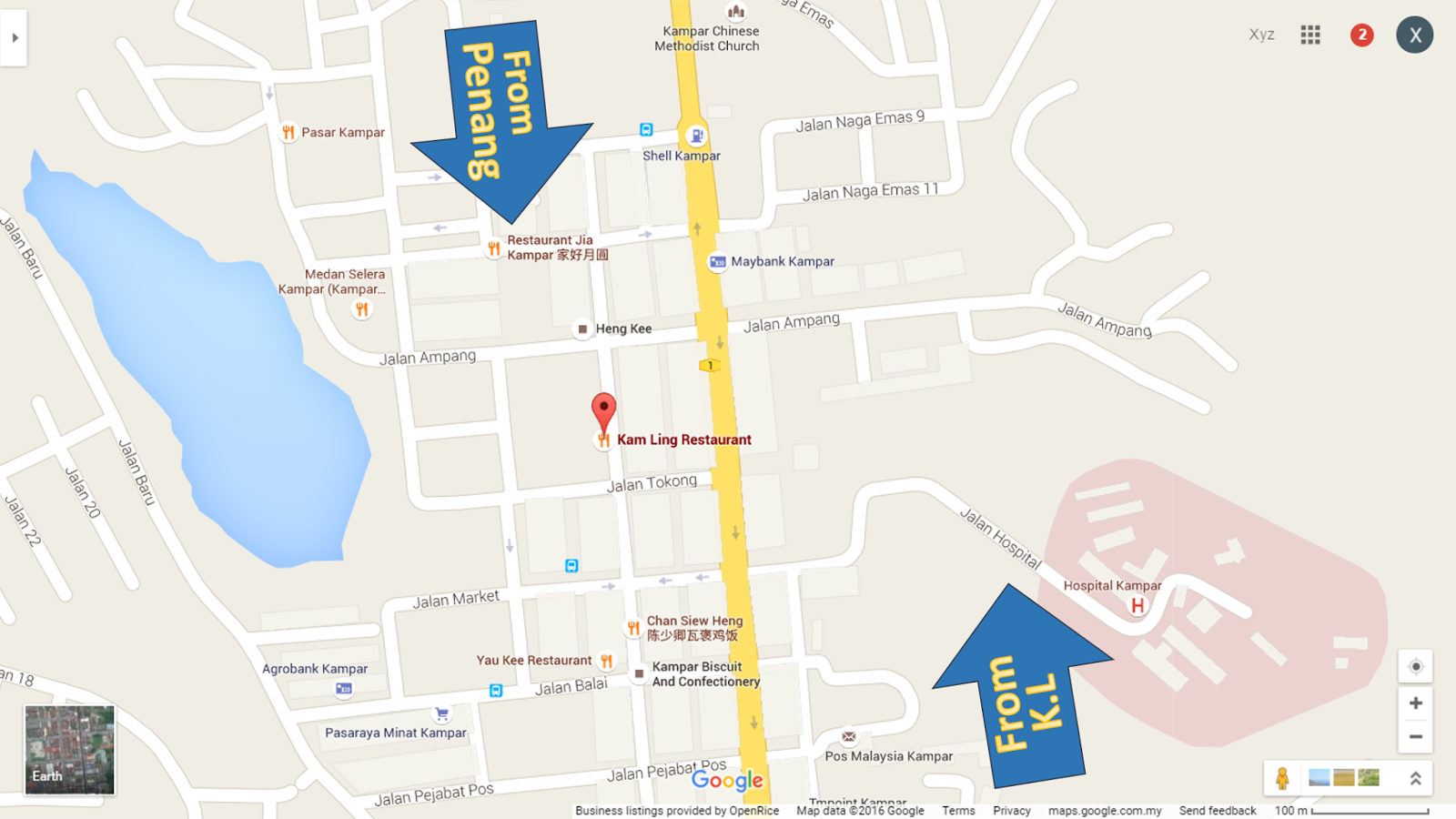 Famous Food in Kampar: Map (Directions)
