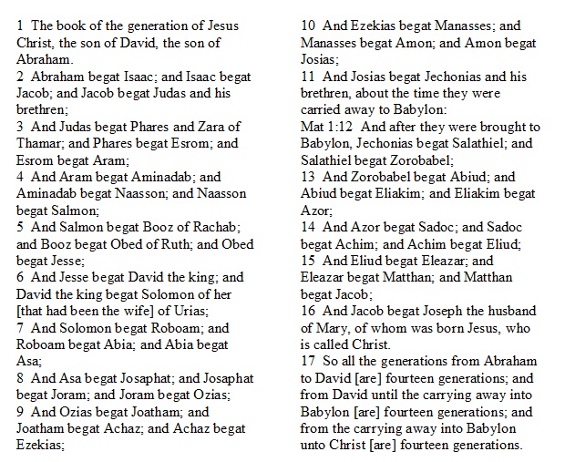 feeble and sore broken: The book of the generation of Jesus Christ