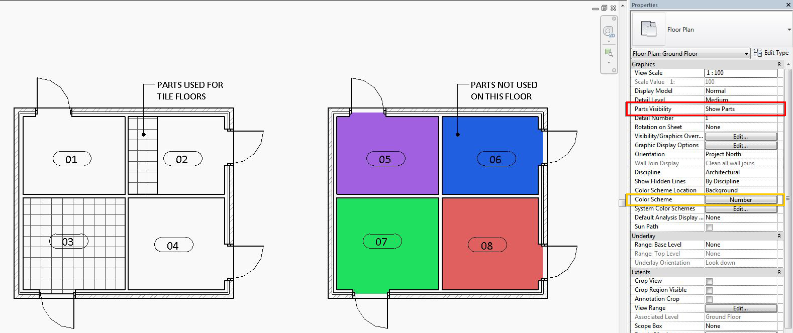 Revit Link: Parts & Colour Schemes