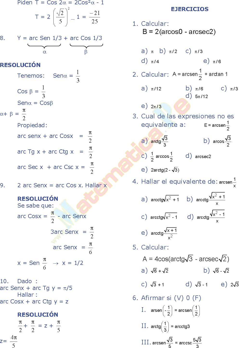 FUNCIONES TRIGONOMETRICAS INVERSAS EJEMPLOS Y EJERCICIOS RESUELTOS