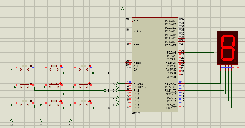 8051 INTERFACING WITH 7 SEGMENT DISPLAY AND 3X3 MATRIX KEYPAD