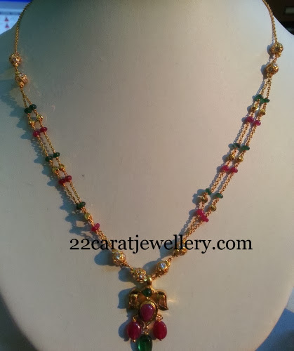 Delicate Beads Set with Locket - Jewellery Designs
