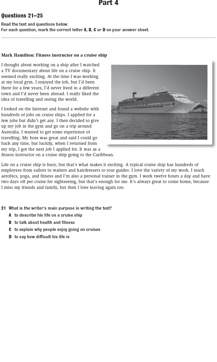 Let's Learn English: PET Practise Test: Reading Part 4