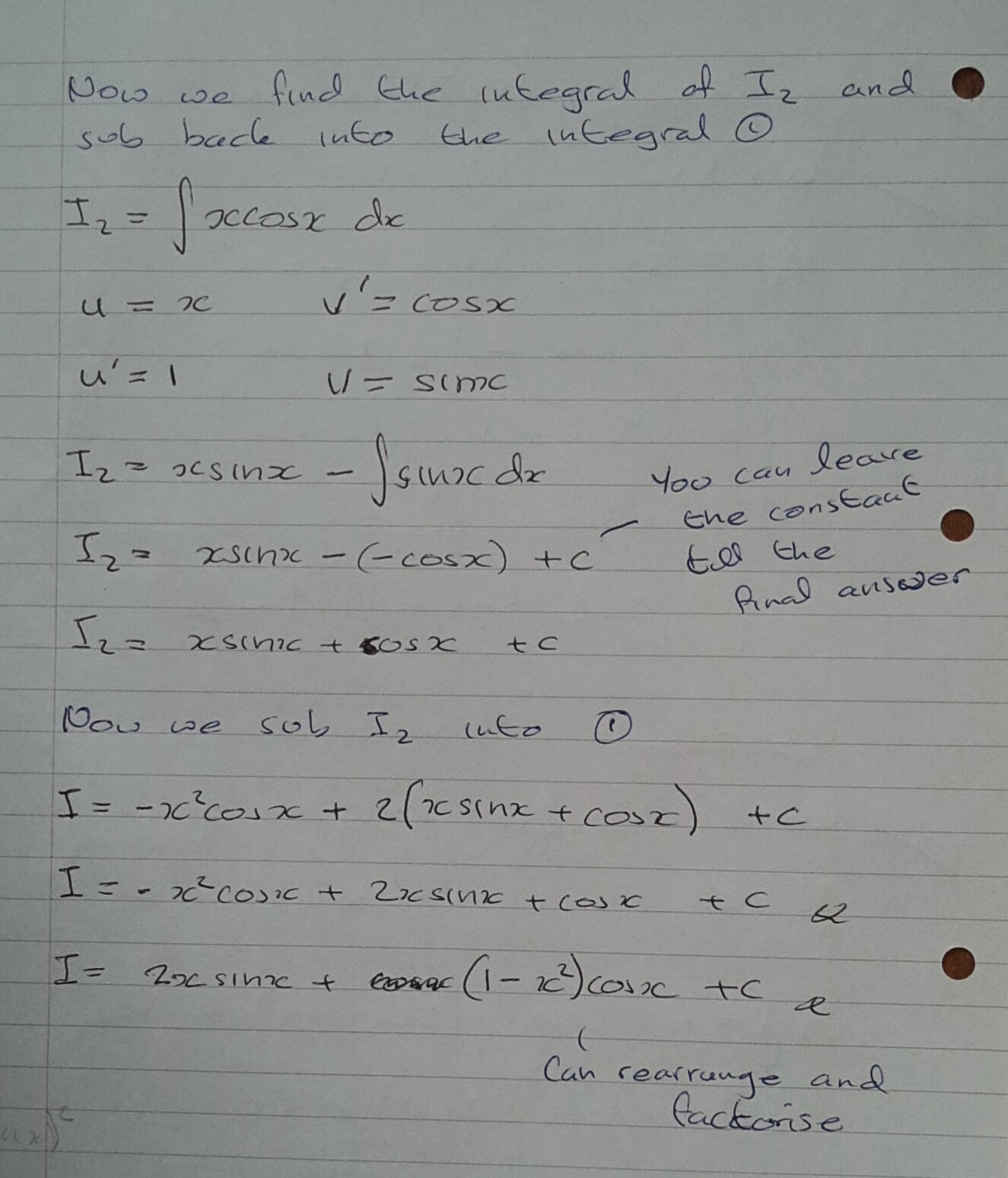 A Level Maths Notes: A2 Integration II: Integration by parts