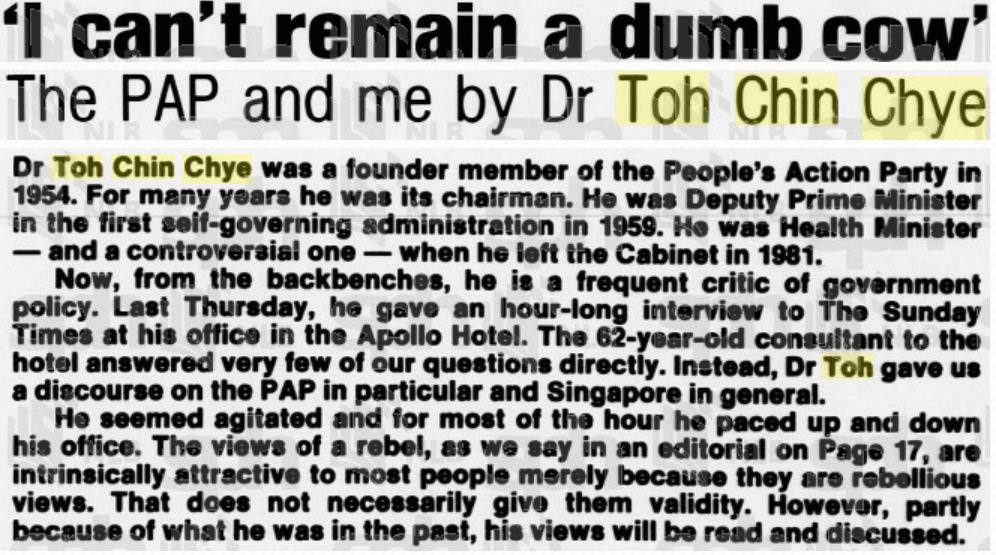 从夜暮到黎明 From dusk to dawn : 杜进才与公积金，Dr Toh Chin Chye and CPF (1 of 2)