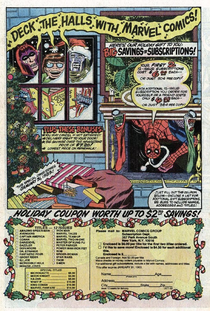Marvel Comics of the 1980s: Marvel Comics Subscription Ads