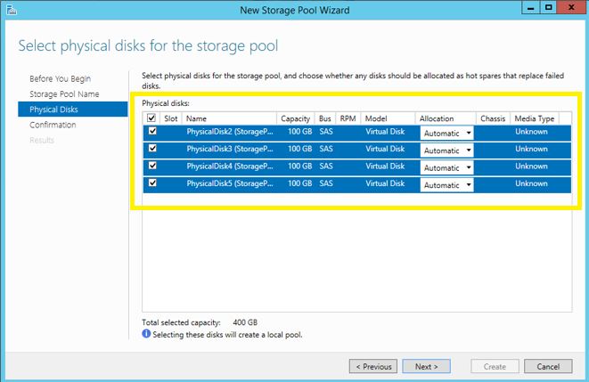 How to create Storage Pool - Windows Server 2012 R2