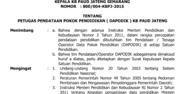 CONTOH SK OPERATOR SEKOLAH PAUD ( TK KB TPA SPS ) | Belajar Membaca Menulis