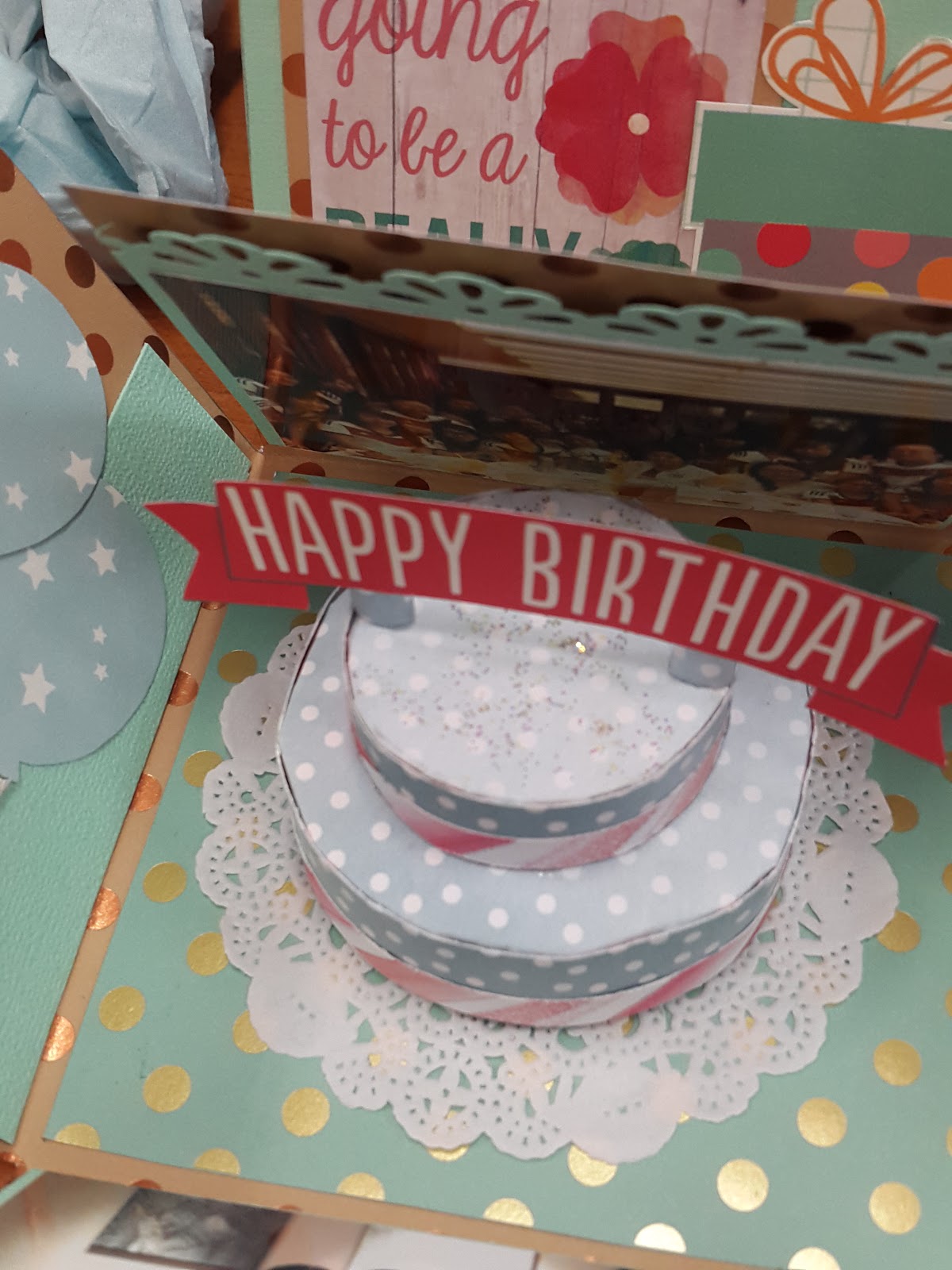 Explosion Box Card with Birthday Cake and Cake Topper