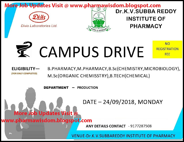 Divis Laboratories - Campus Drive for B.Pharm, M.Pharm, B.Sc, M.Sc, B ...