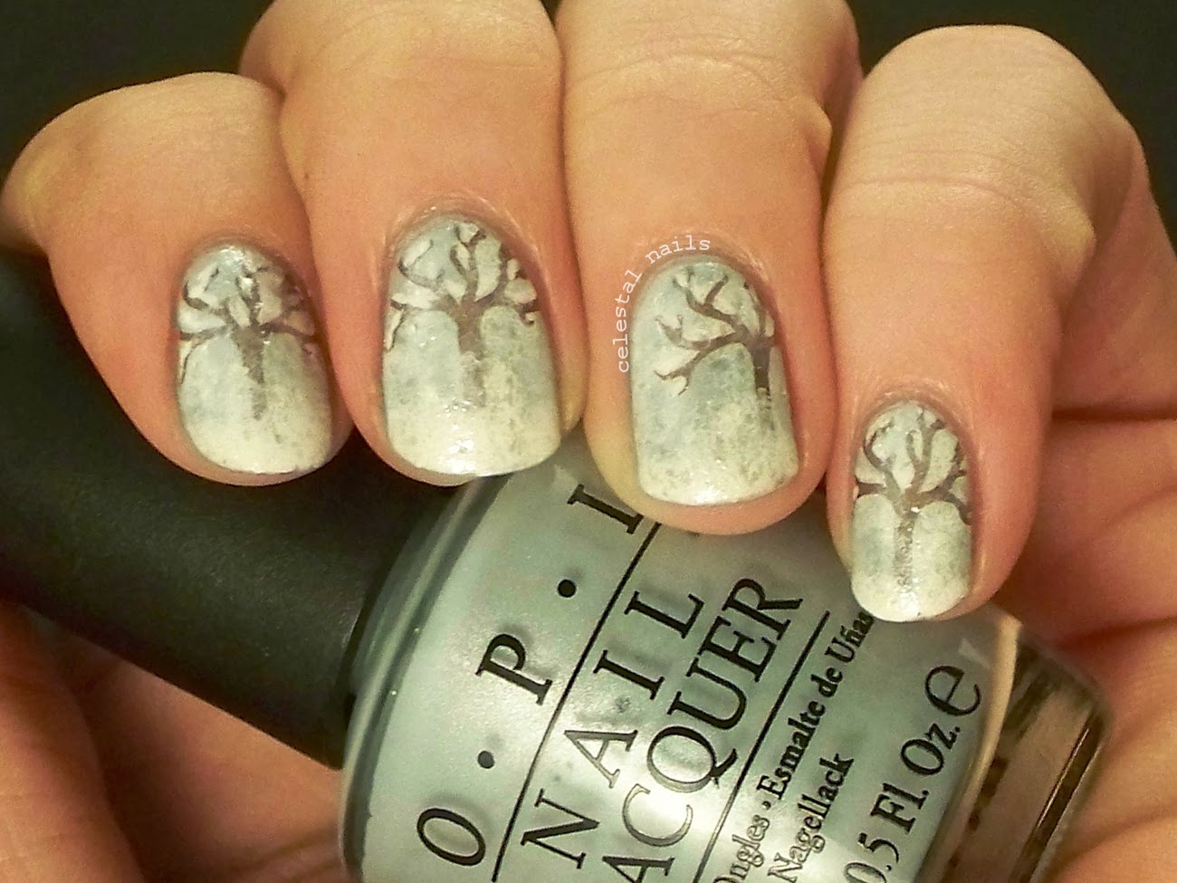 Wintery Trees Nail Art | Celestal Nails