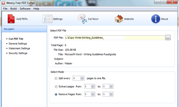 Memotong dan Memberi Password File PDF dengan Weeny Free PDF Cutter ...