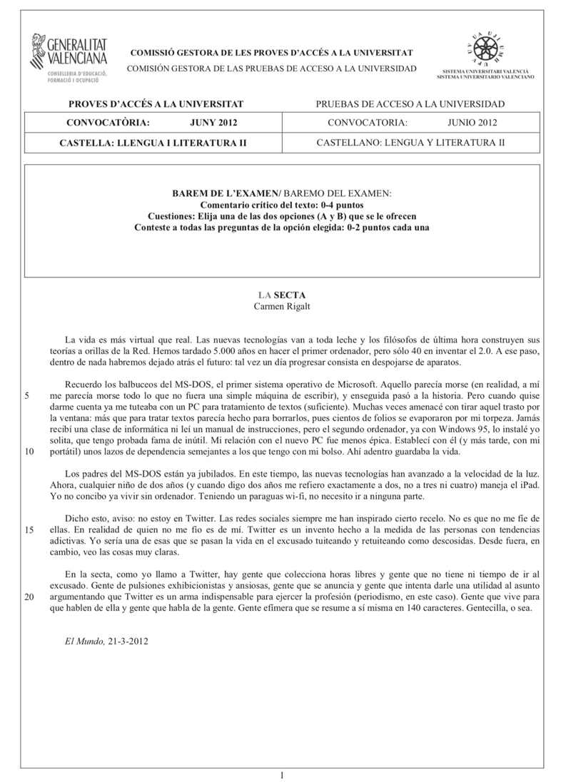Anatomía del verbo: Ejemplo de comentario crítico de textos para la PAU