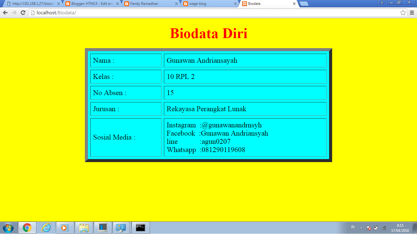 HTML5: Tutorial Membuat Tabel Biodata Menggunakan PHP Dengan Cara Client Server