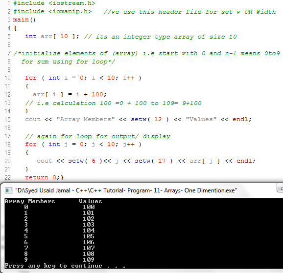 Developers Society: C++ Tutorial- Program- 11- Arrays- One Dimention