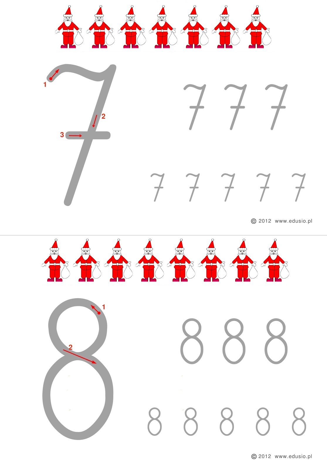 edusio - druczki do nauczki: Nauka pisania cyfr - Mikołajki
