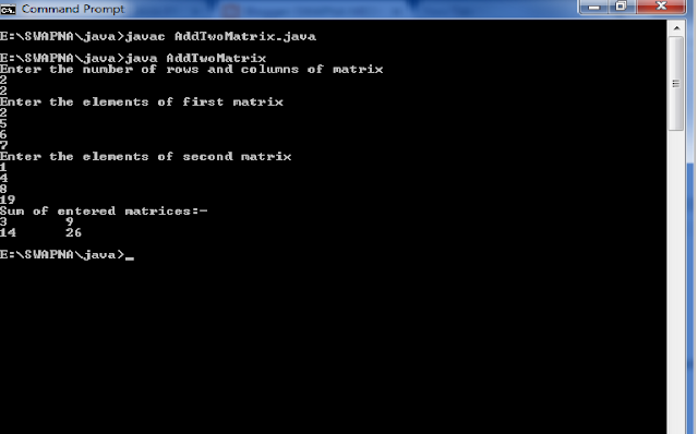 SWAPNA MEDIKONDA: Write a JAVA program to determine the addition of two matrices.