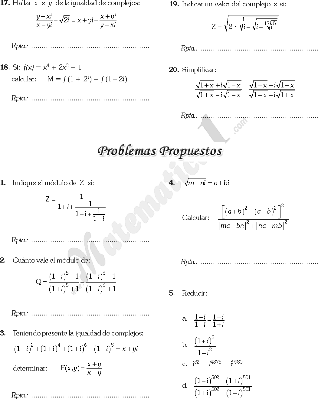 NUMEROS COMPLEJOS EJERCICIOS RESUELTOS DE SECUNDARIA Y ...