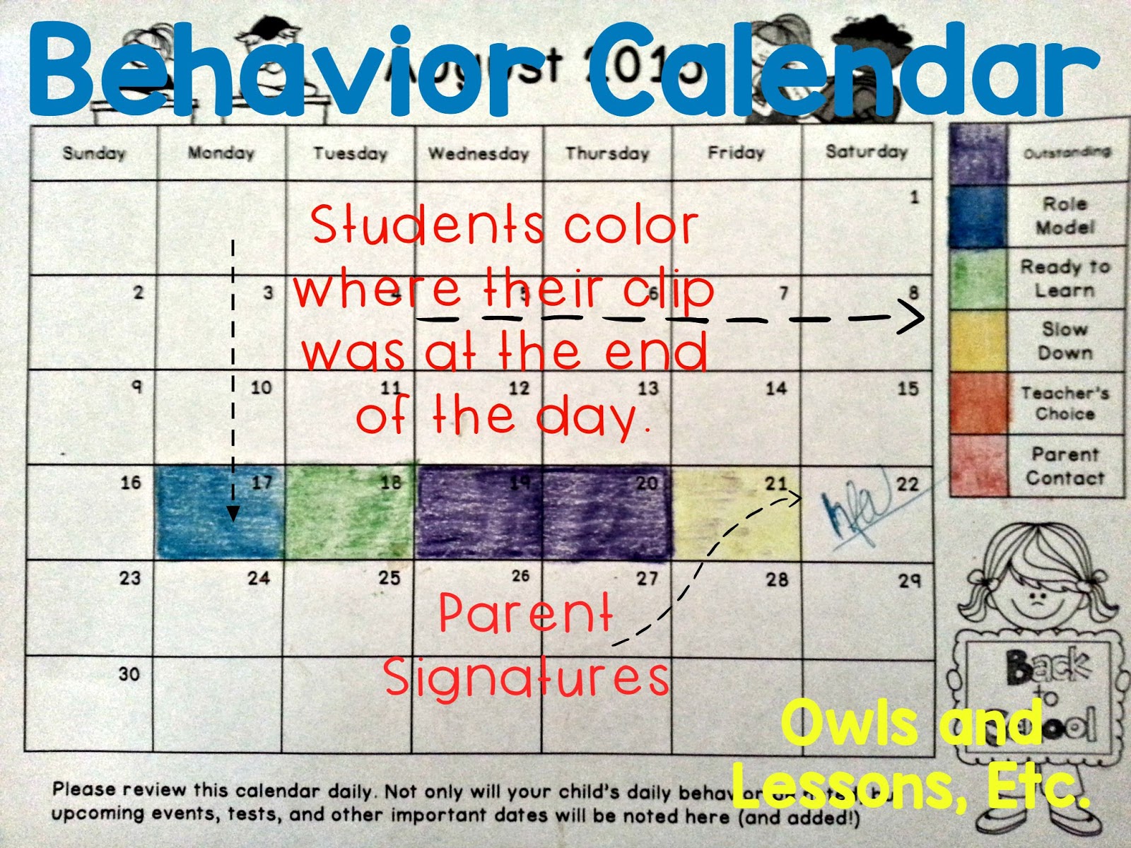 Behavior Calendars - Owls & Lessons, Etc.