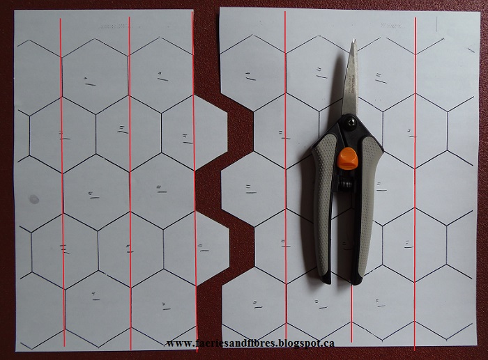 Faeries and Fibres: Cutting out paper hexagons and removing paper hexagons