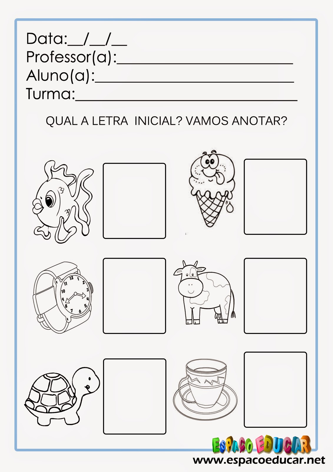 Atividades de alfabetização para imprimir: trabalhando o som inicial ...