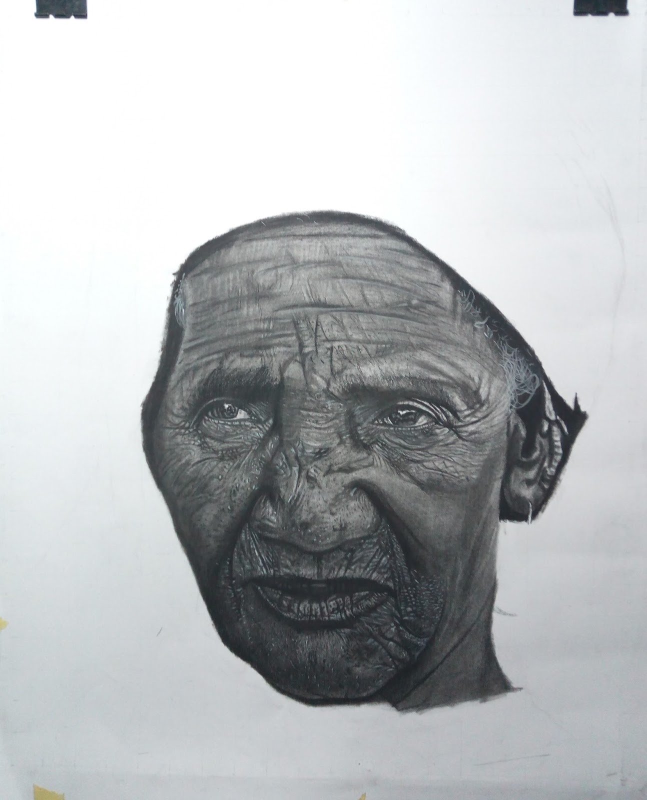 Detailed, progress shots of Charcoal and Graphite artwork 'Veteran ...