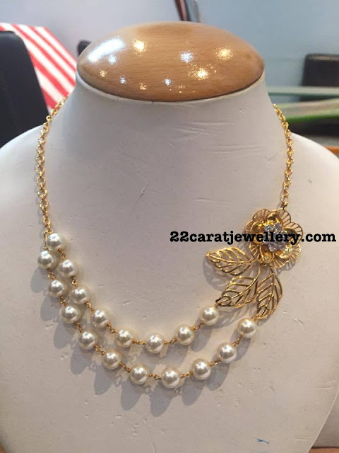 Two Layers Pearl Choker with Rose Motif - Jewellery Designs