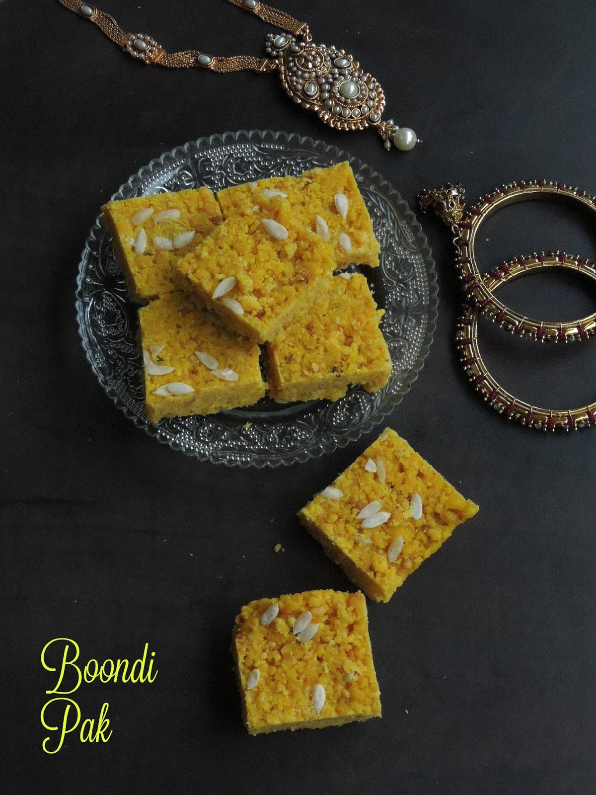 Priya's Versatile Recipes: Boondi Pak/Boondhi Pak/Sweet Boondi Squares